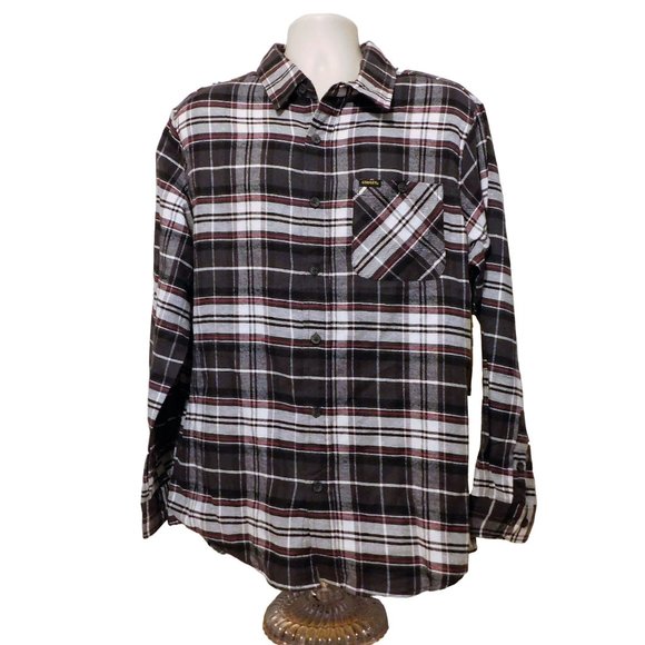 Stanley | Shirts | Stanley Work Shirt L Black White Red Plaid Flannel ...